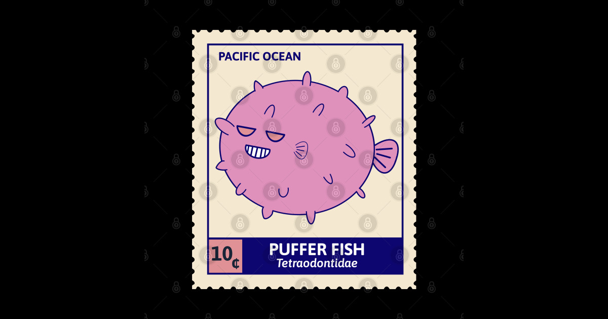 Kawaii Cute Grinning Pufferfish, Ocean Stamp Collection, Pufferfish ...
