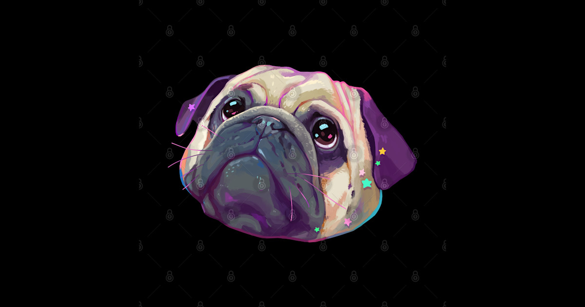 Starry Cute Pug head - Sparkly Pug - Sticker | TeePublic