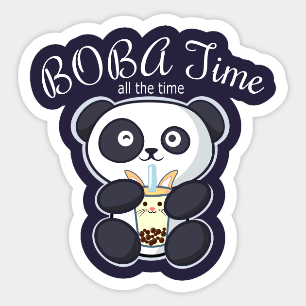 Panda Loves Boba Time All the Time - Panda - Sticker | TeePublic