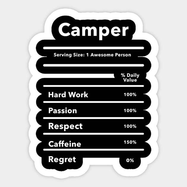 Camper Nutrition Label - Camping - Sticker | TeePublic