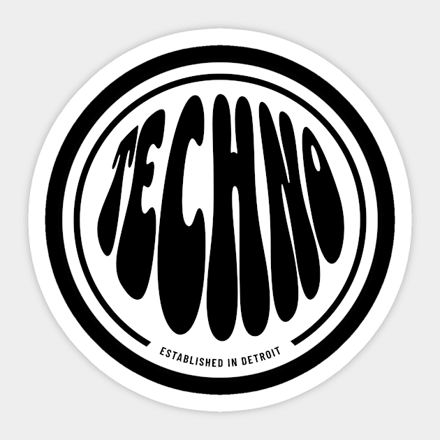TECHNO - Retro Font Circle logo (White) - Techno - Sticker | TeePublic