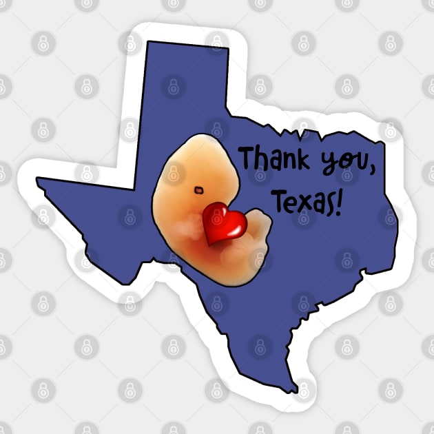 Thank you, Texas! Embryo hugging cartoon-style heart-shape inside Texas ...