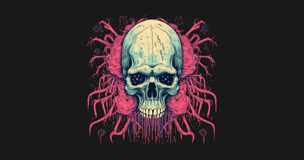 Creepy Psychedelic Spider Web Skull - Skull - T-Shirt | TeePublic
