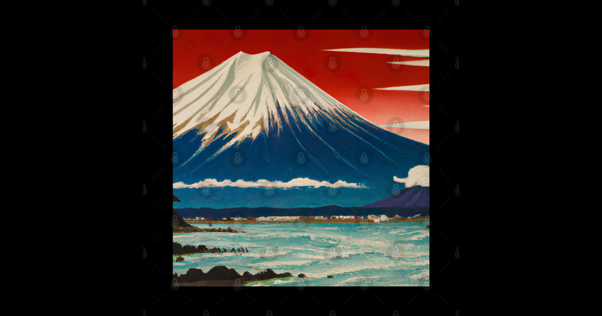 Mount Fuji inspired by Hokusai's works - Mount Fuji - Sticker | TeePublic