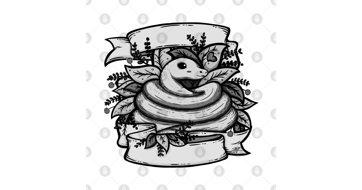 Cute Greyscale Snake with Banner - Snake - Posters and Art Prints ...