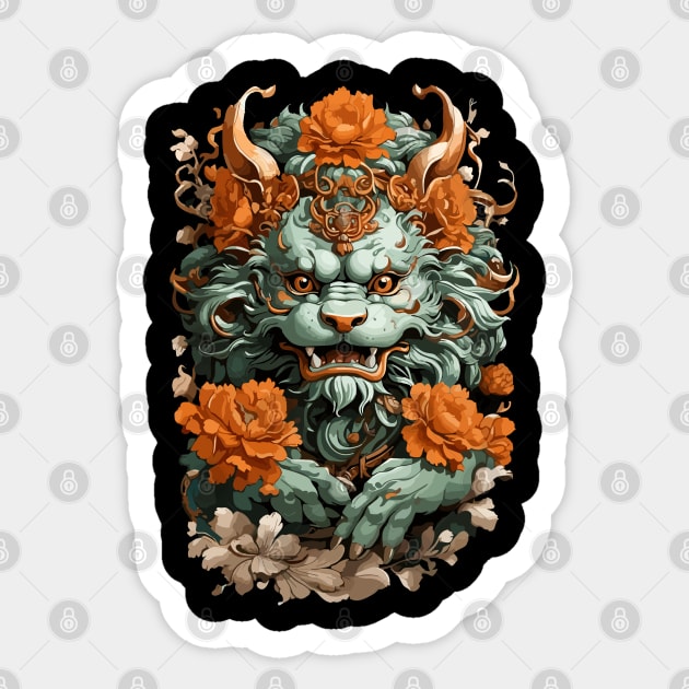 Foo dog head in Japanese - Dog Head - Sticker | TeePublic