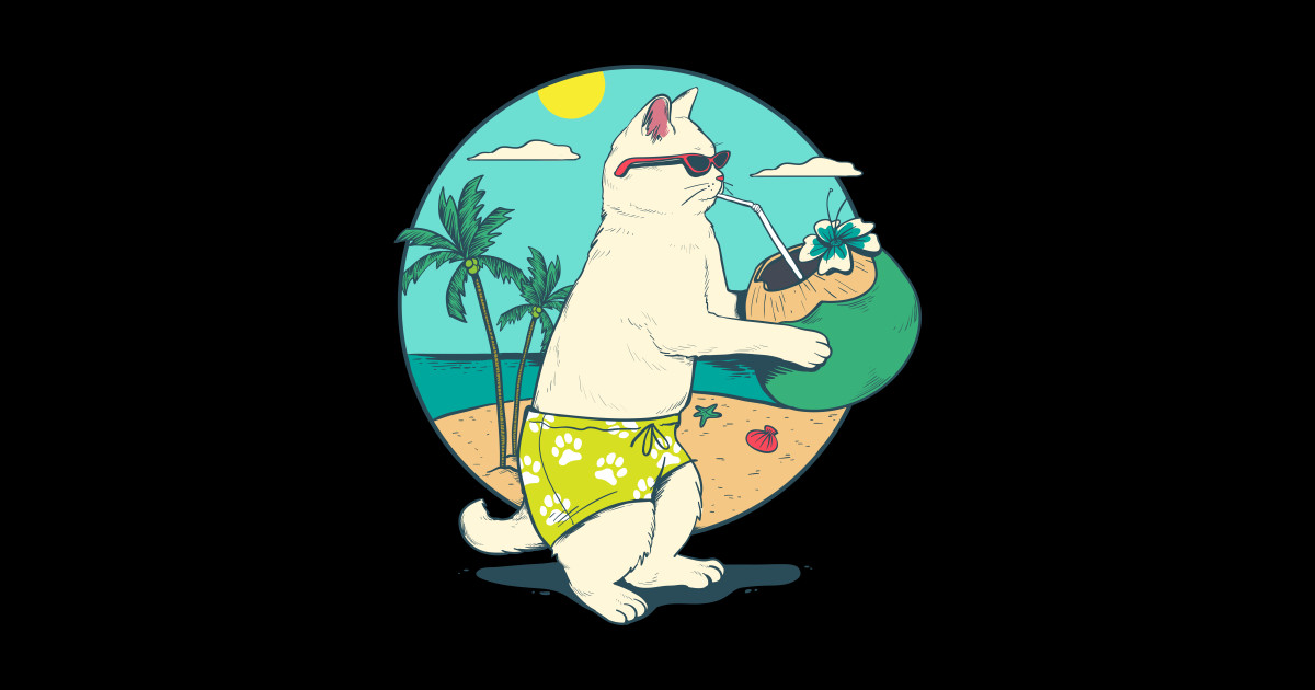 Kawaii Hawaii Aloha Cat Coconut Beach Summer Vacation - Cat Beach Life ...