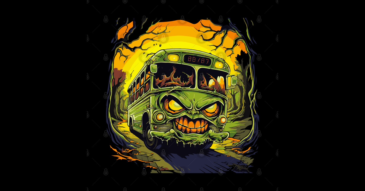 Halloween Scary Creepy Bus - Halloween Bus - Sticker | TeePublic