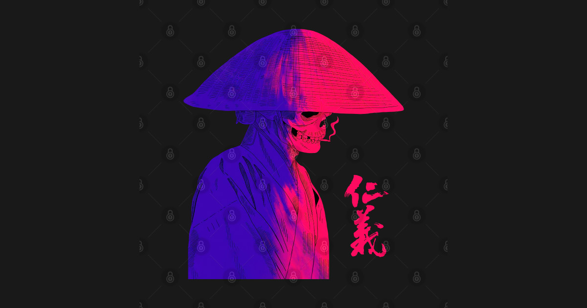 Vaporwave Japanese Skull Samurai - Vaporwave Japanese Cyberpunk - T ...