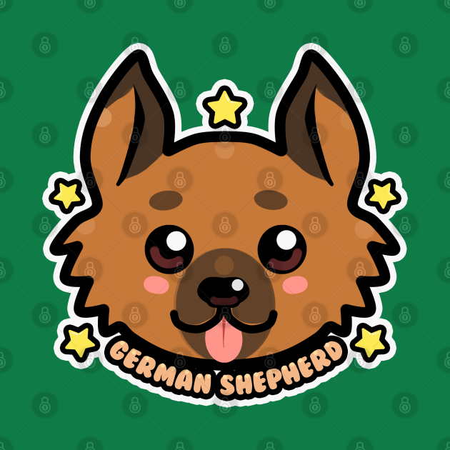 KAWAII Chibi German Shepherd Dog Face - German Shepherd - T-Shirt ...