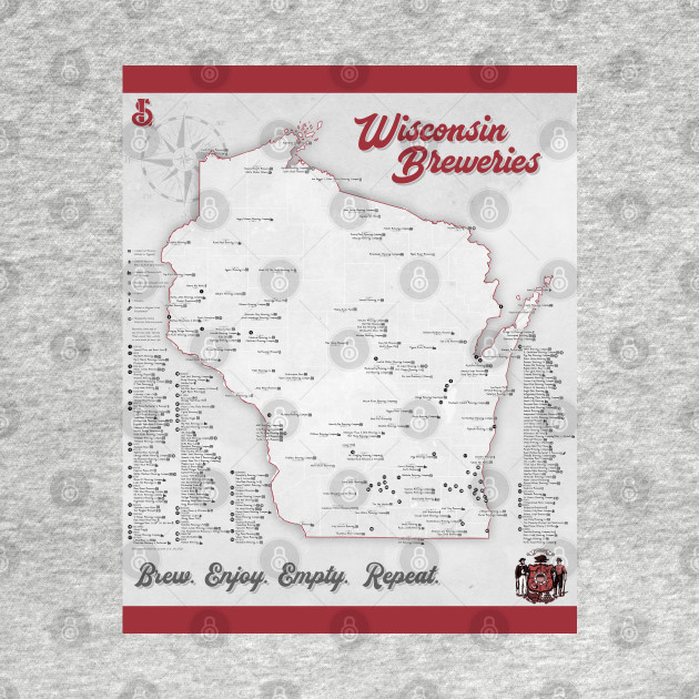 Wisconsin Breweries Map - Wisconsin - T-Shirt | TeePublic