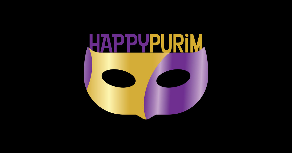 Purple Gold Happy Purim and mask - Purim - Pin | TeePublic