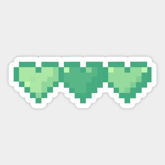 Green Hearts in a Row Pixel Art - 8 Bit - Sticker | TeePublic