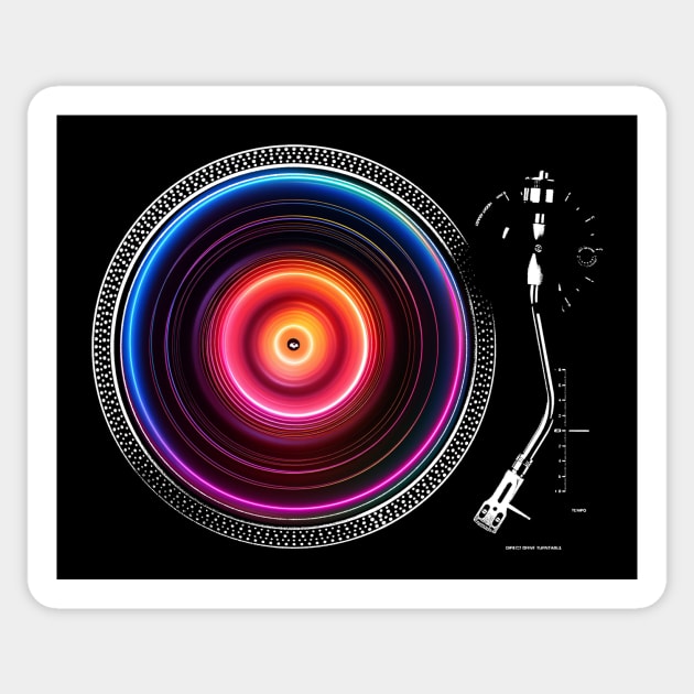 Turntable - spinning record - neon lights version - Music - Sticker ...