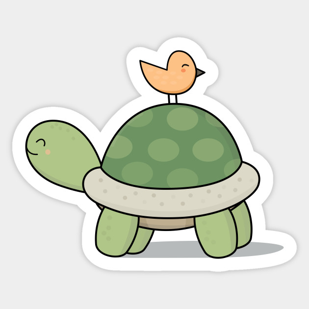 Kawaii Cute Tortoise and Bird - Cute Turtle - Sticker | TeePublic