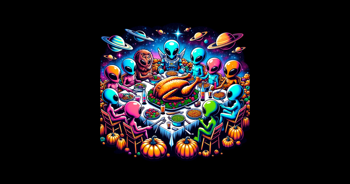 Alien Thanksgiving Feast - Alien Thanksgiving Feast - Sticker | TeePublic