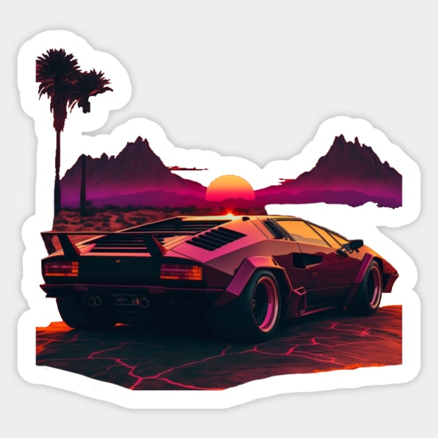 Lamborghini Countach 1974 synthwave sunset - Lamborghini - Sticker ...