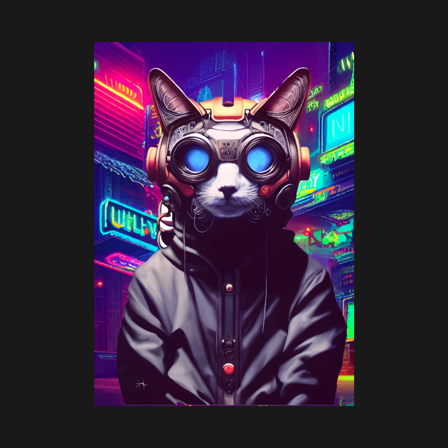 Techno Cat In Japan Neon City - Techno Cat - T-Shirt | TeePublic