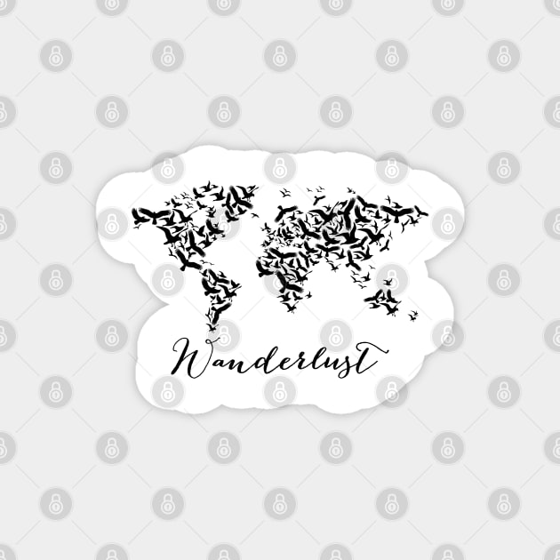 Wanderlust, world map with flying birds - Wanderlust - Magnet | TeePublic