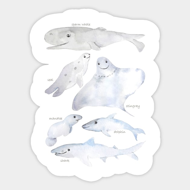 smiling sea animals - Smiling Sea Animals - Sticker | TeePublic