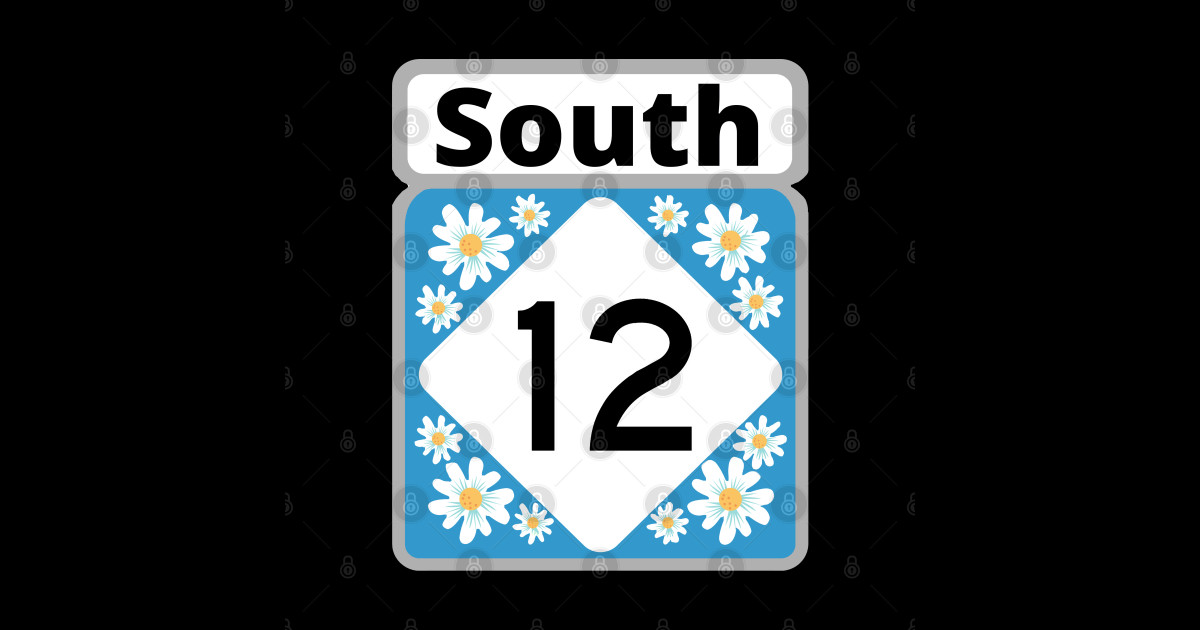 Highway 12 South Blue with Daisies - Highway 12 - Sticker | TeePublic