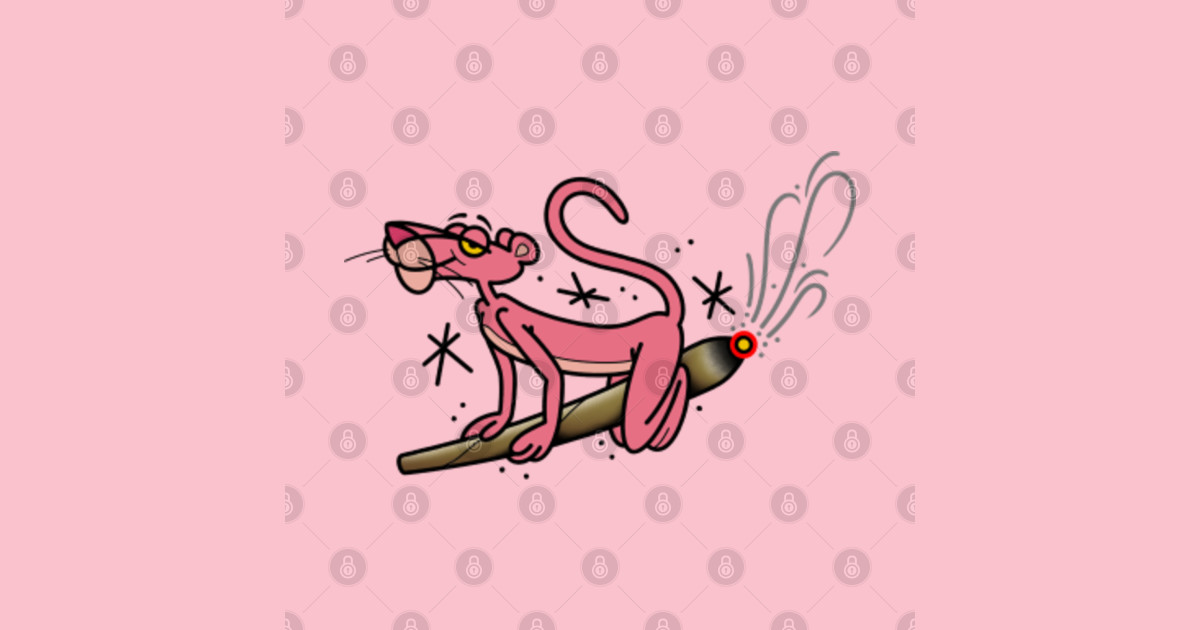 Pink Panther flying on a joint - Weed - Sticker | TeePublic