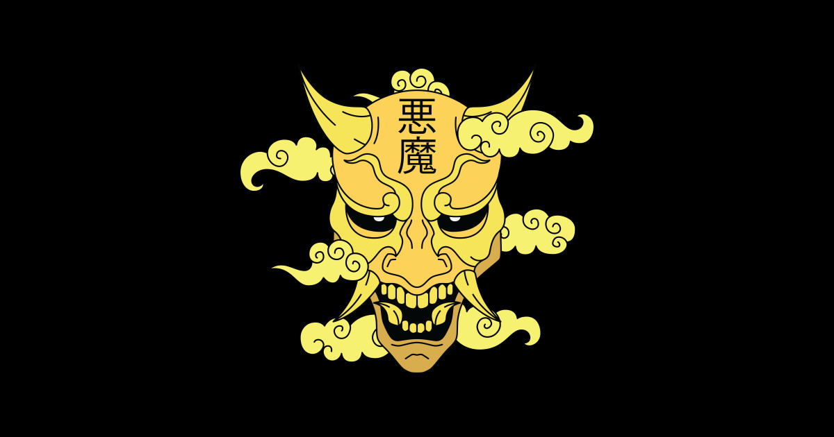 Japan Oni Mask Yellow - Oni Mask - Sticker | TeePublic