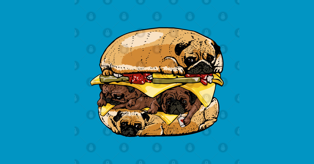 Pugs Burger - Illustration - Sticker | TeePublic