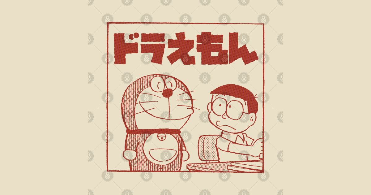 DORAEMON & NOBITA | RETRO Illustration, Manga 1969. Vintage Red ...