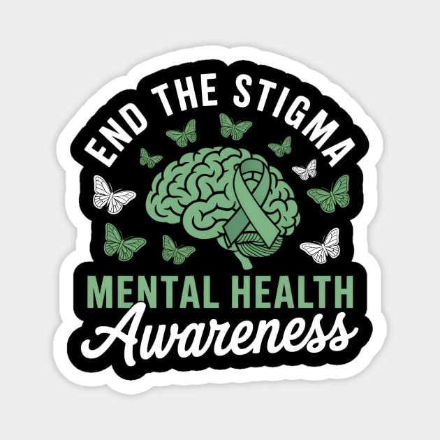 End The Stigma Mental Health Awareness Brain & Green Ribbon - Mental ...