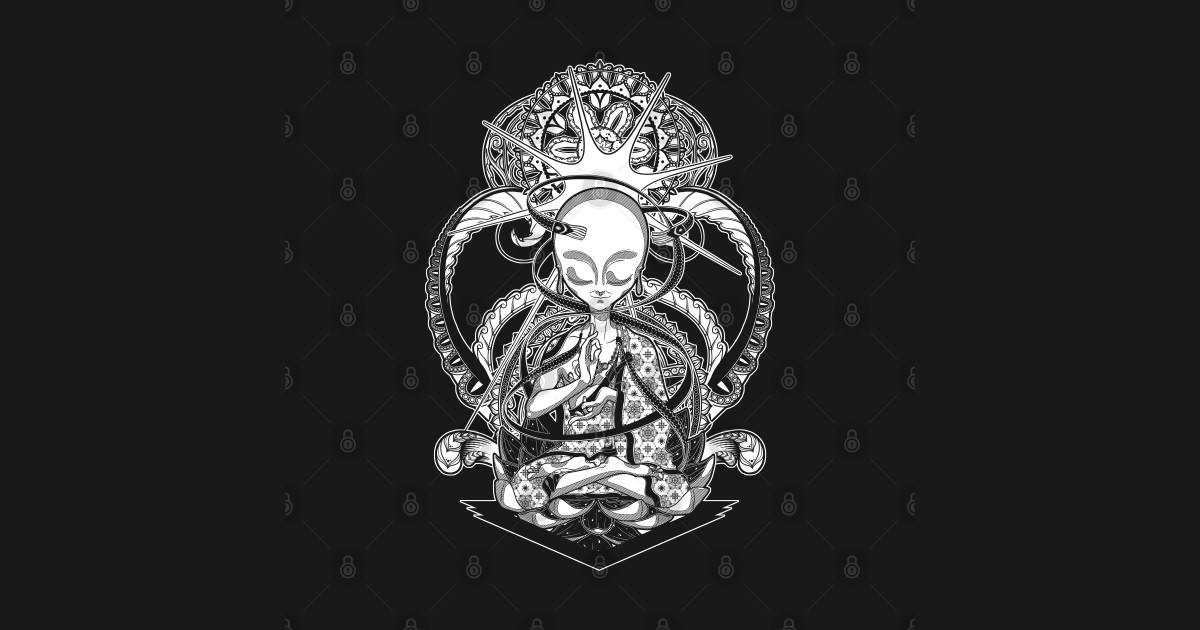 The alien Buddha - Black version - Buddha - T-Shirt | TeePublic