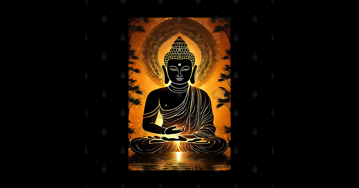 Golden Gautam Buddha meditation art - Gautama Buddha - Sticker | TeePublic
