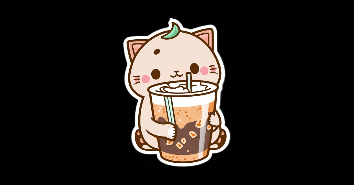 Cute Cat Drinking Bubble Tea Cartoon Boba Drawing - Bubble Tea ...