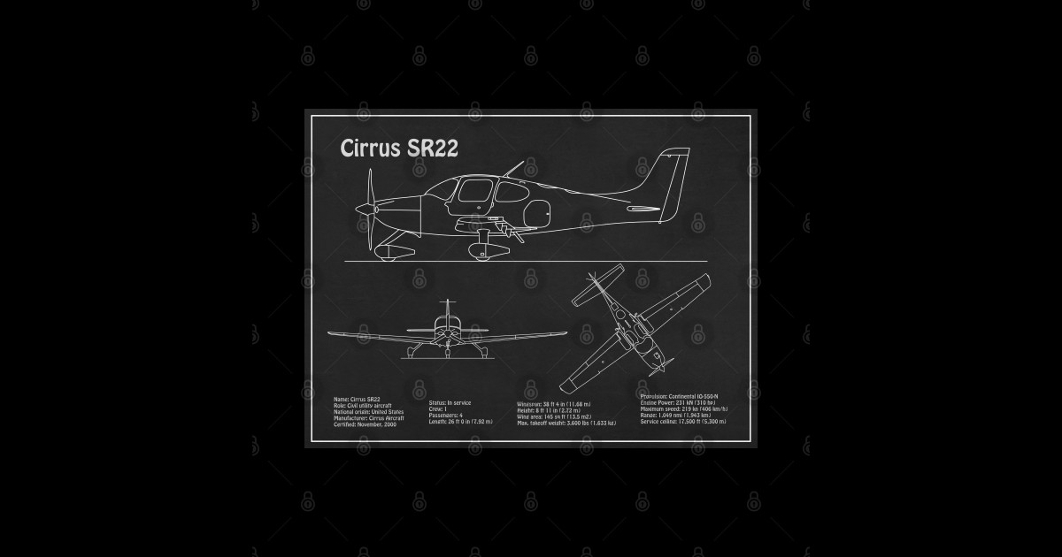 Cirrus SR22 - Airplane Blueprint - PD - Cirrus Sr22 - Sticker | TeePublic