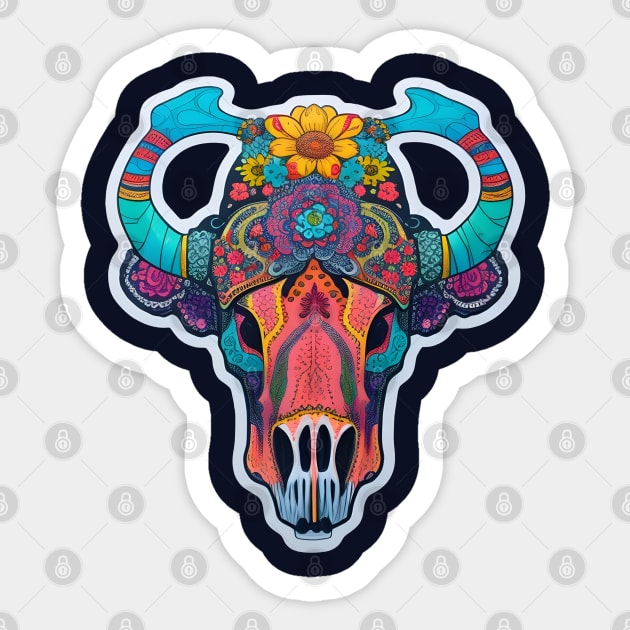 Colourful Cow skull - Cow Skull - Sticker | TeePublic