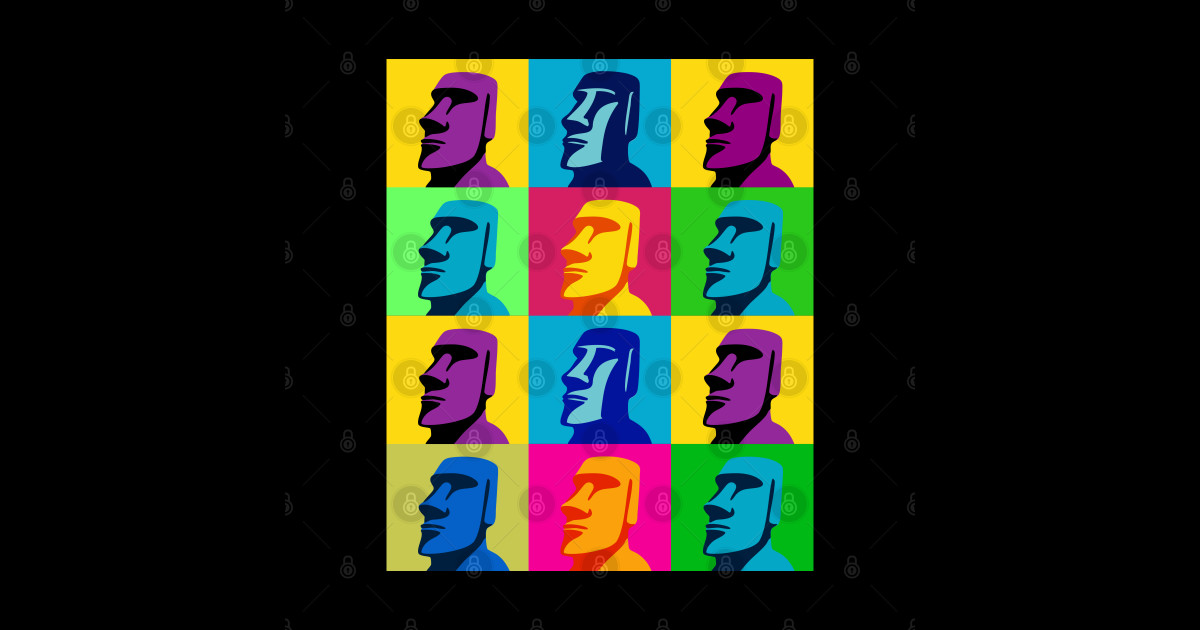 Color Pop Moai Grid - 12-Panel Retro Design - Valentines Day - Sticker ...