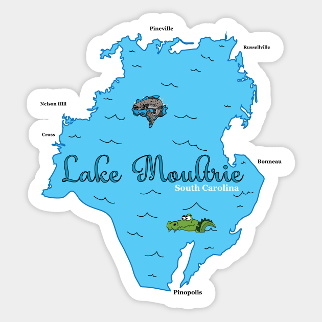 Lake Moultrie, SC Map - Lake - Sticker | TeePublic