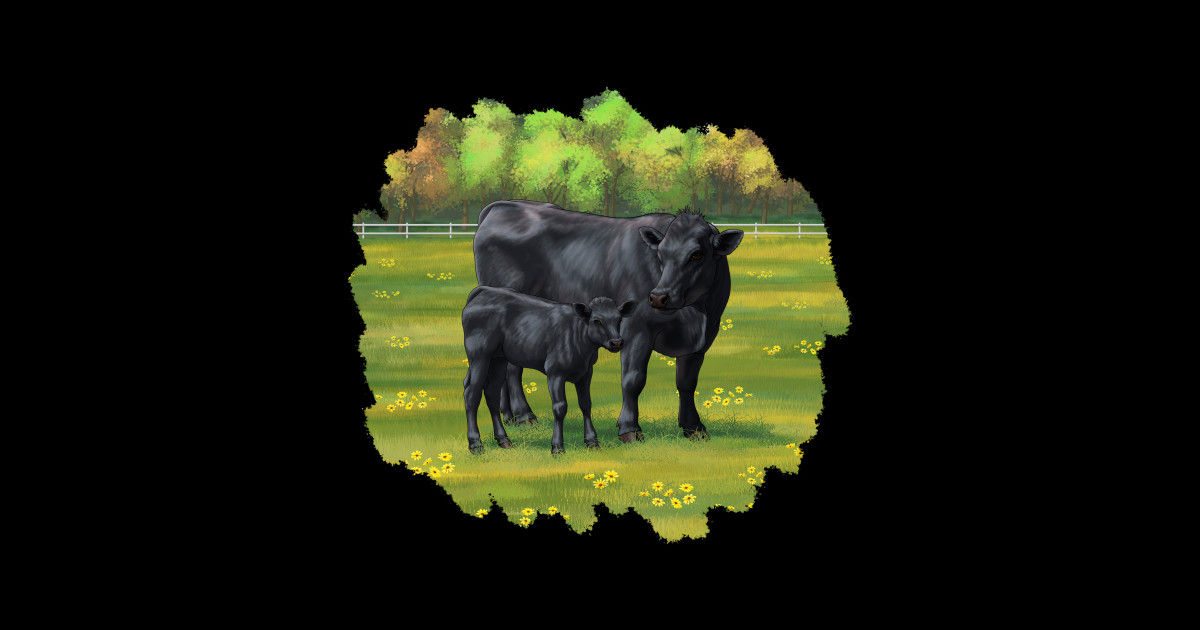 Black Angus Cow and Cute Calf - Cows - Sticker | TeePublic