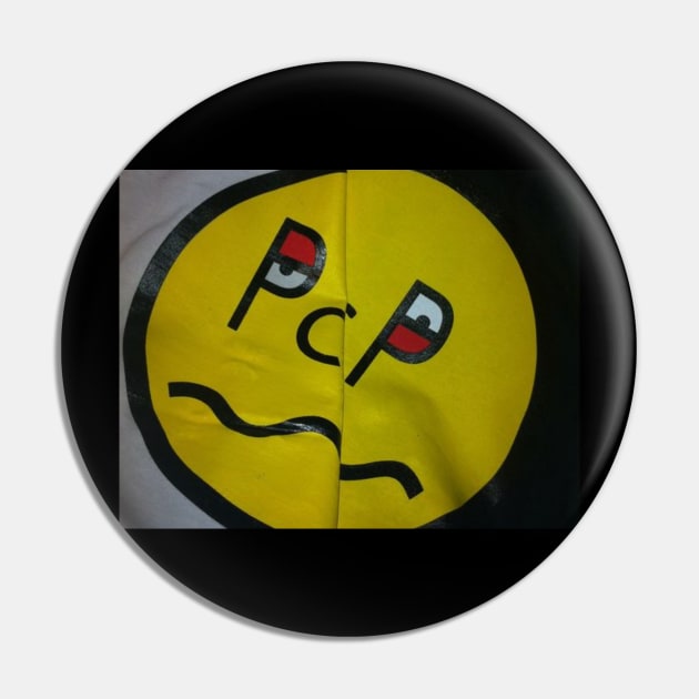 PcP Smiley Face Black and White Split Logo - Pcp - Pin | TeePublic