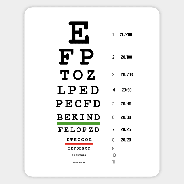 Be Kind It's Cool Eye Chart - Eye Chart Be Kind - Sticker | TeePublic