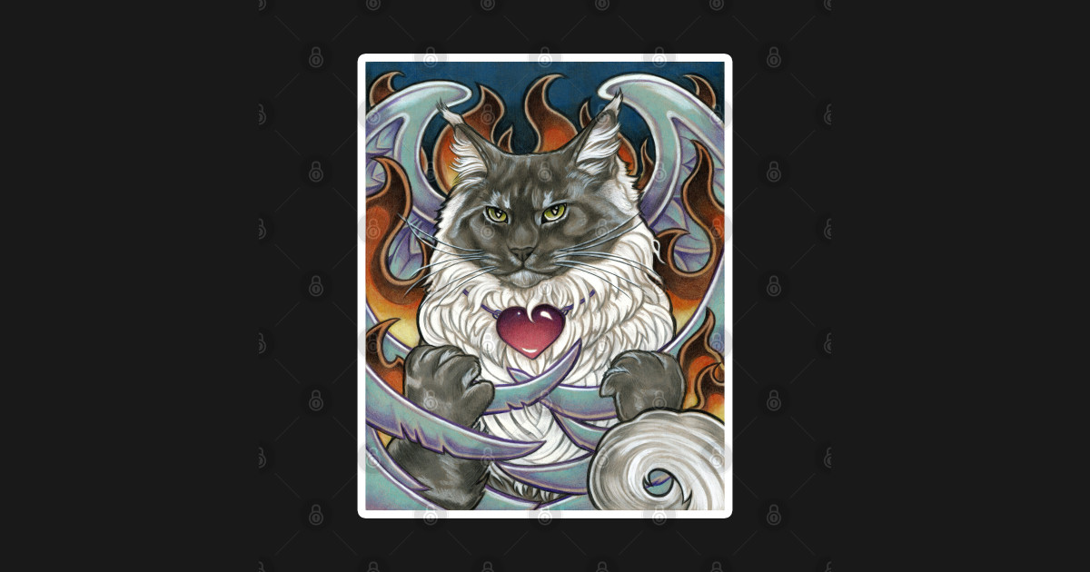 Fiery Phoenix Cat - White Outlined Version - Phoenix - T-Shirt | TeePublic