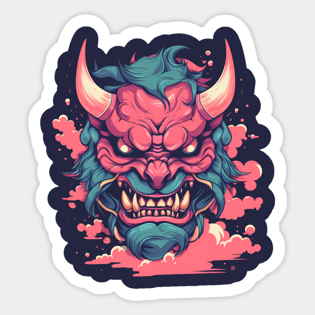 Vaporwave Japanese Oni Mask - Devil Mask - Pastel Colors - Oni Mask ...