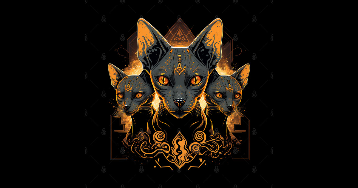 Cerberus as a Cryptic feline - Sphynx Cat - Sticker | TeePublic