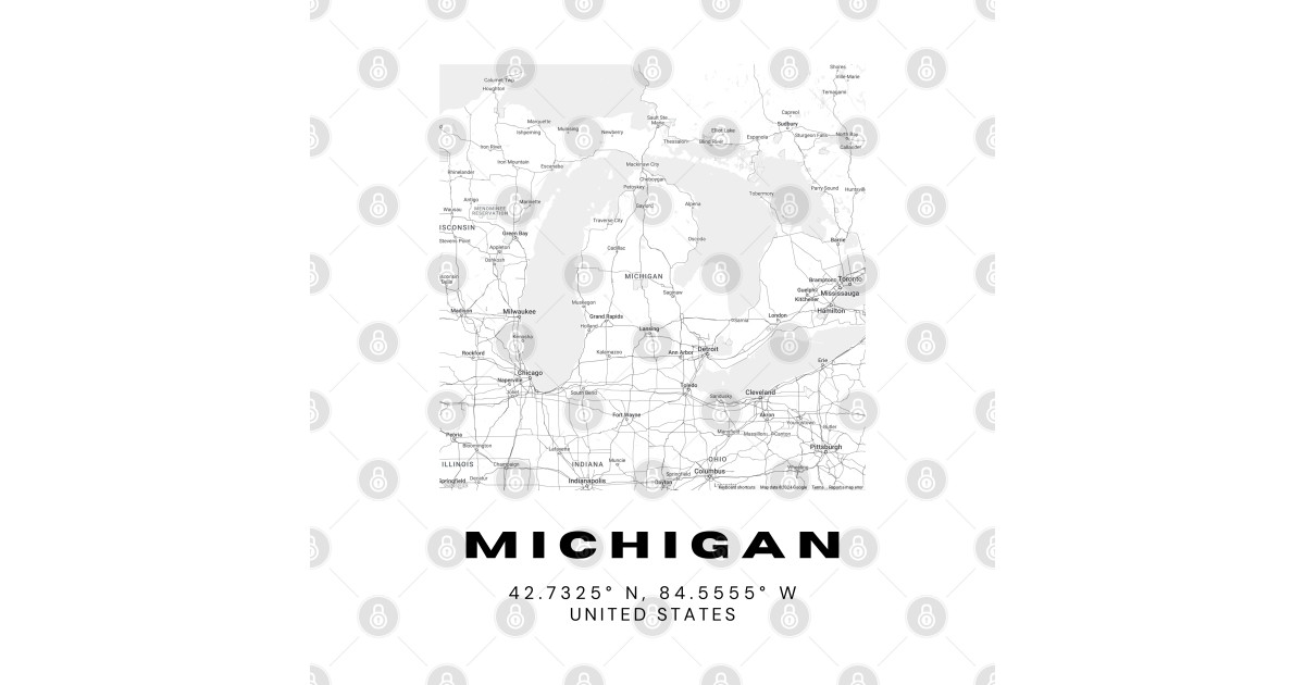 Minimalist Michigan Map Art - Black and White Coordinates Design ...