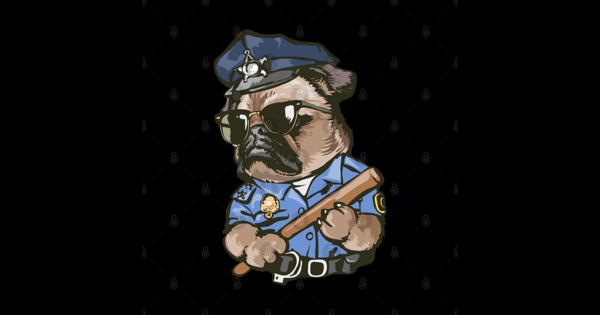 Pug Cartoon funny pugs dog police officer illustration - Pug - Sticker ...