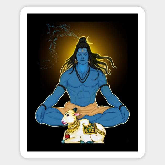 Shiva meditate with nandi - Lord Shiva - Sticker | TeePublic