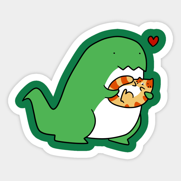 T-rex Loves Tabby Cat - Tabby Cat - Sticker | TeePublic