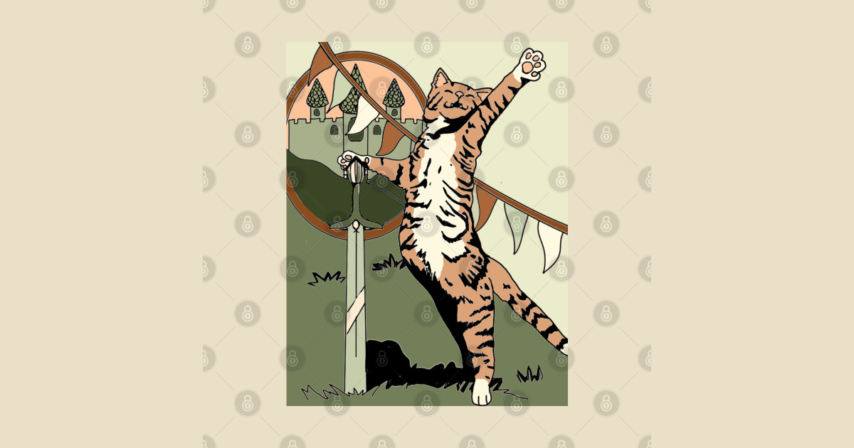 Renaissance Tabby Cat with Sword - Sword Cat - T-Shirt | TeePublic