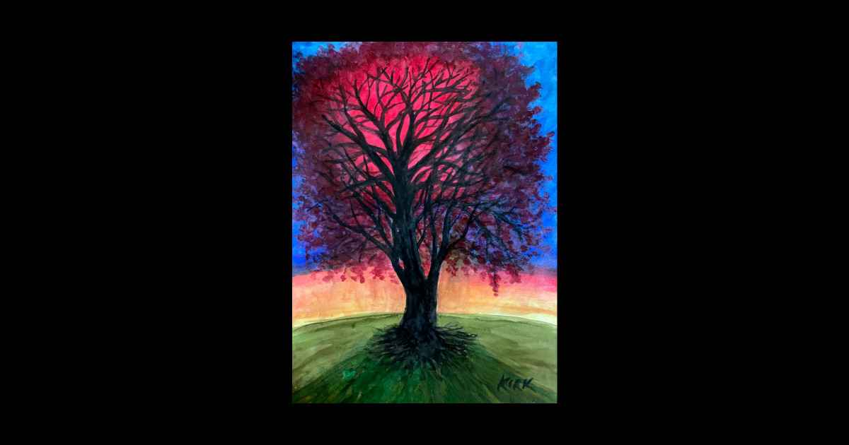 Expressionist Tree in Sunset - Watercolor - Sticker | TeePublic