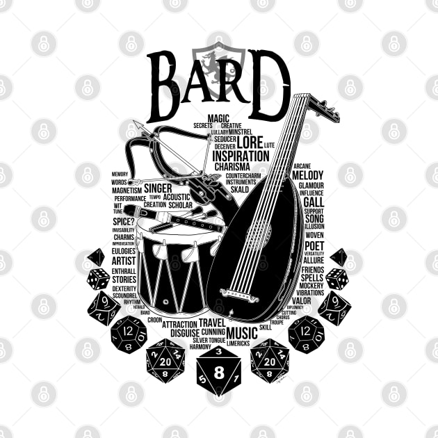 RPG Class Series: Bard - Black Version - Bard - T-Shirt | TeePublic